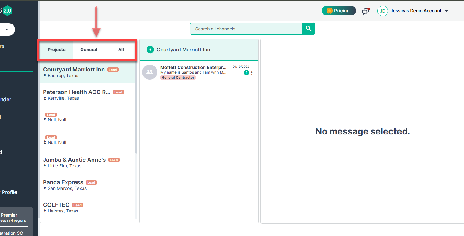 Messages Center for Subcontractors