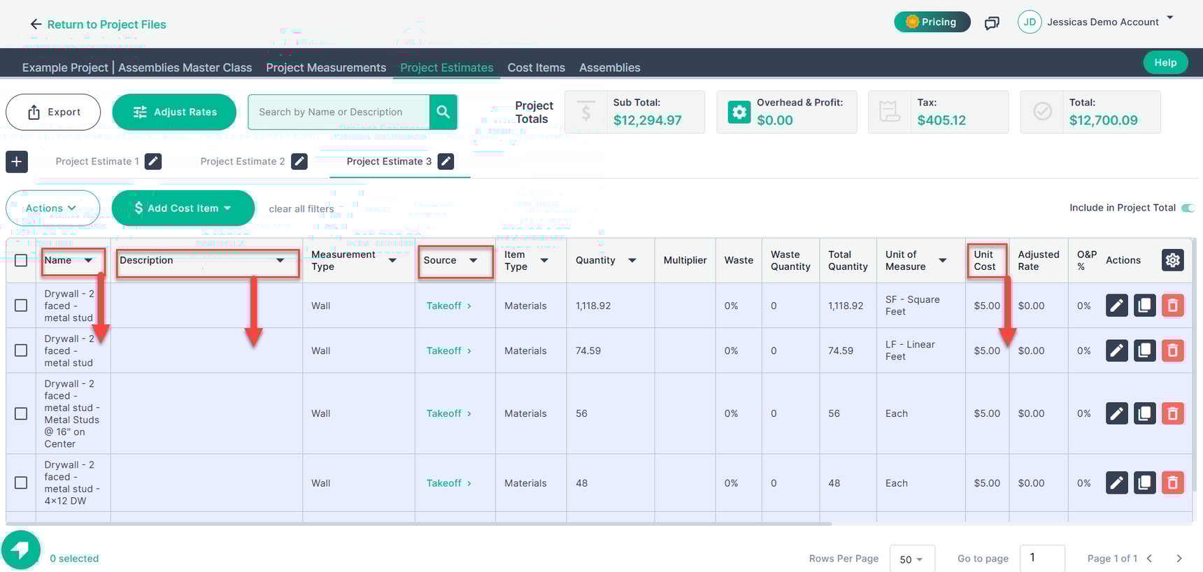 Estimation | Cost Items