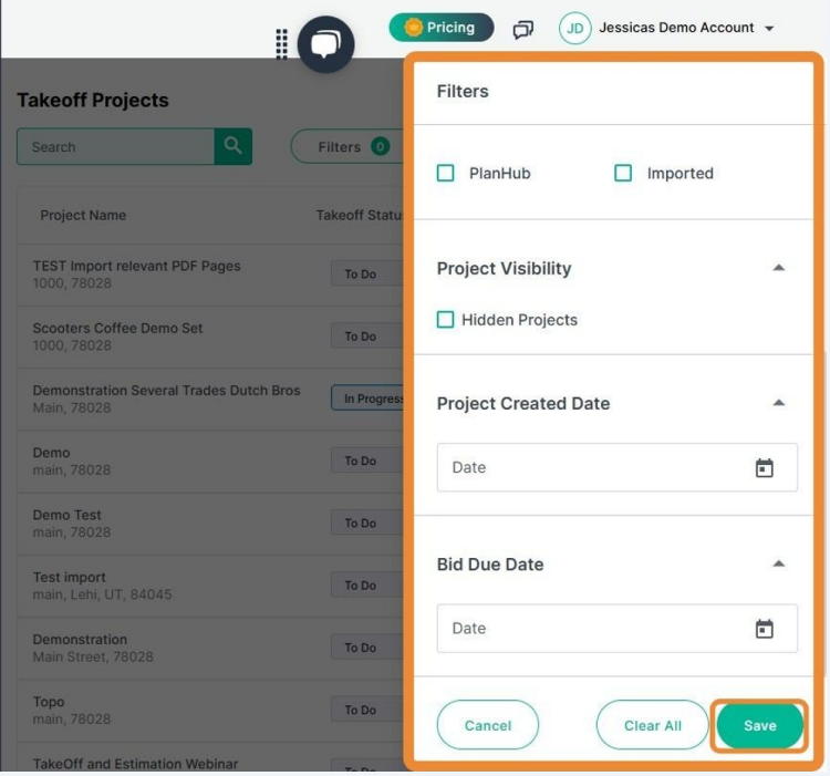 Takeoff Project's Page Navigation and Sending Files to Takeoff